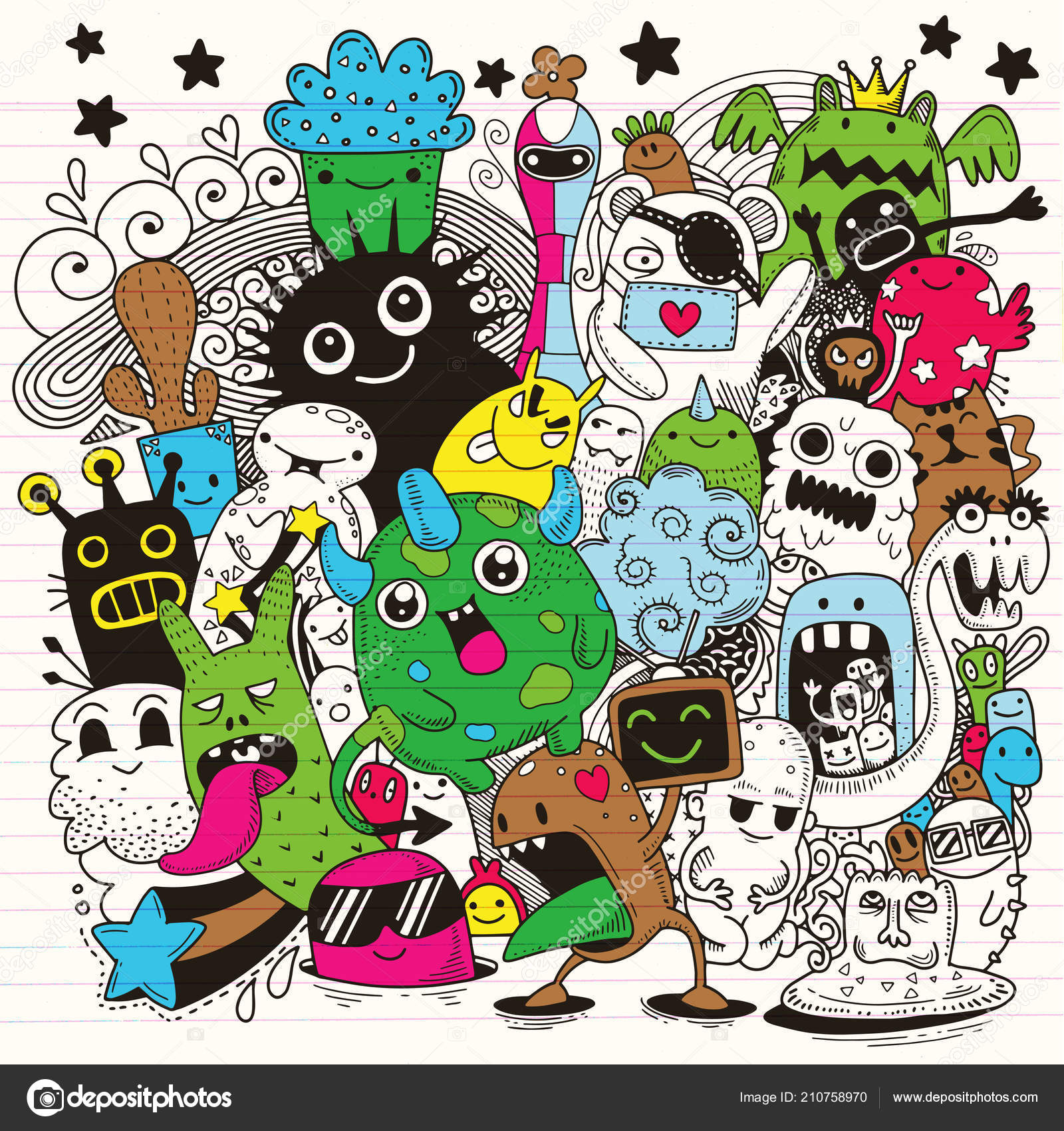 Vector Illustration Doodle Cute Monster Background Hand Drawing Doodle ...