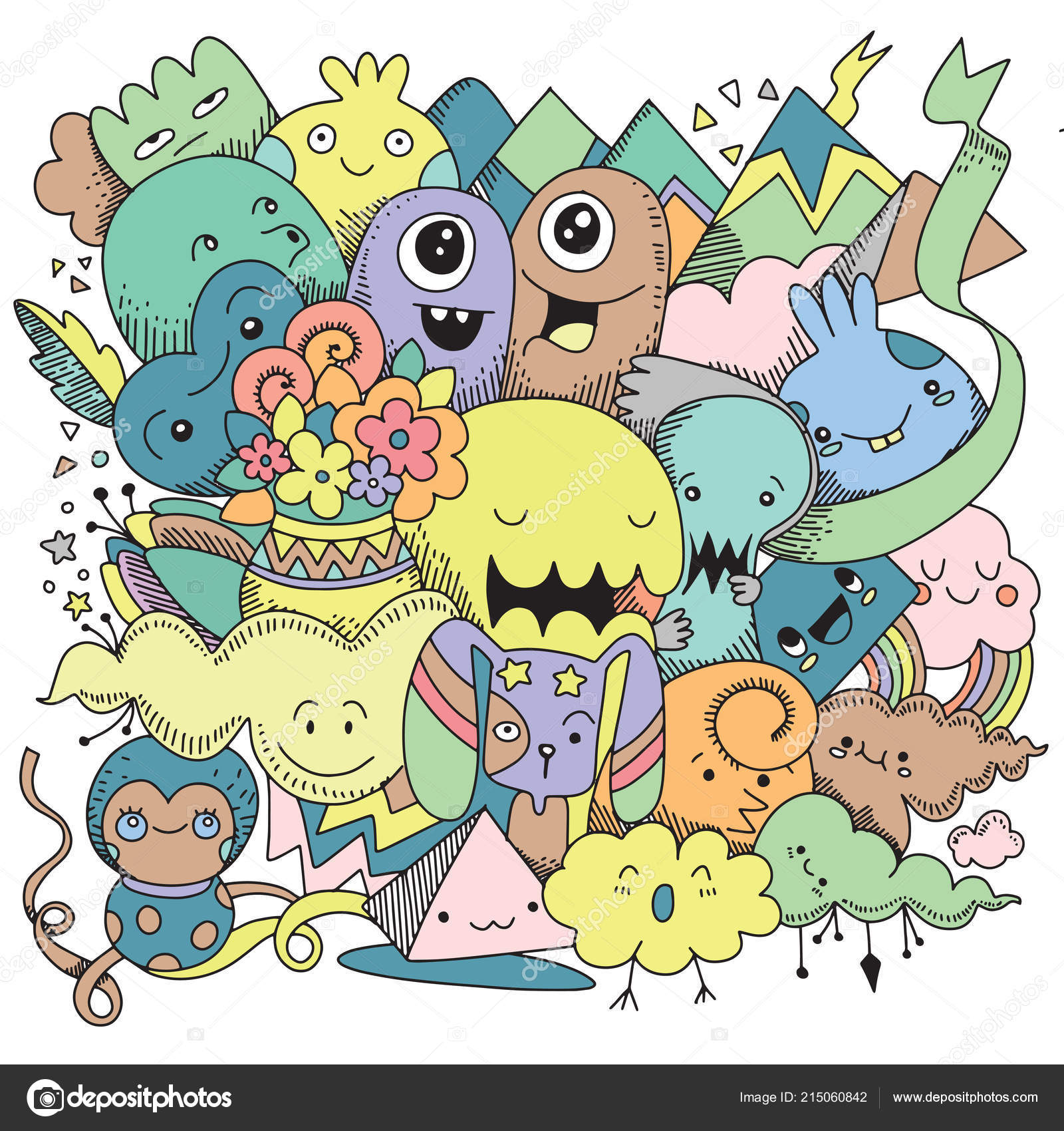 Vector Illustration Doodle Cute Monster Background Hand Drawing Doodle ...