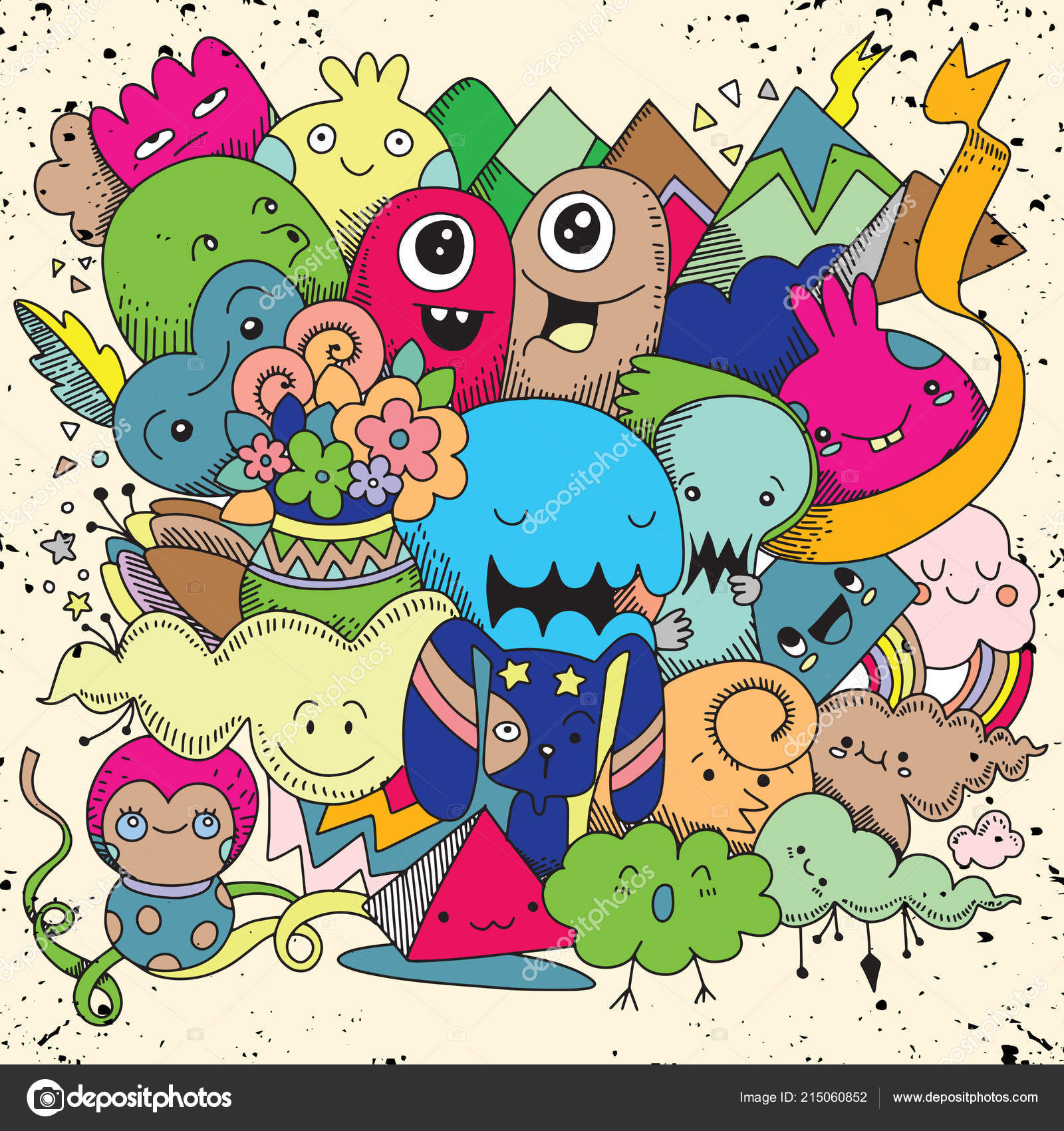 Vector Illustration Doodle Cute Monster Background Hand Drawing Doodle ...