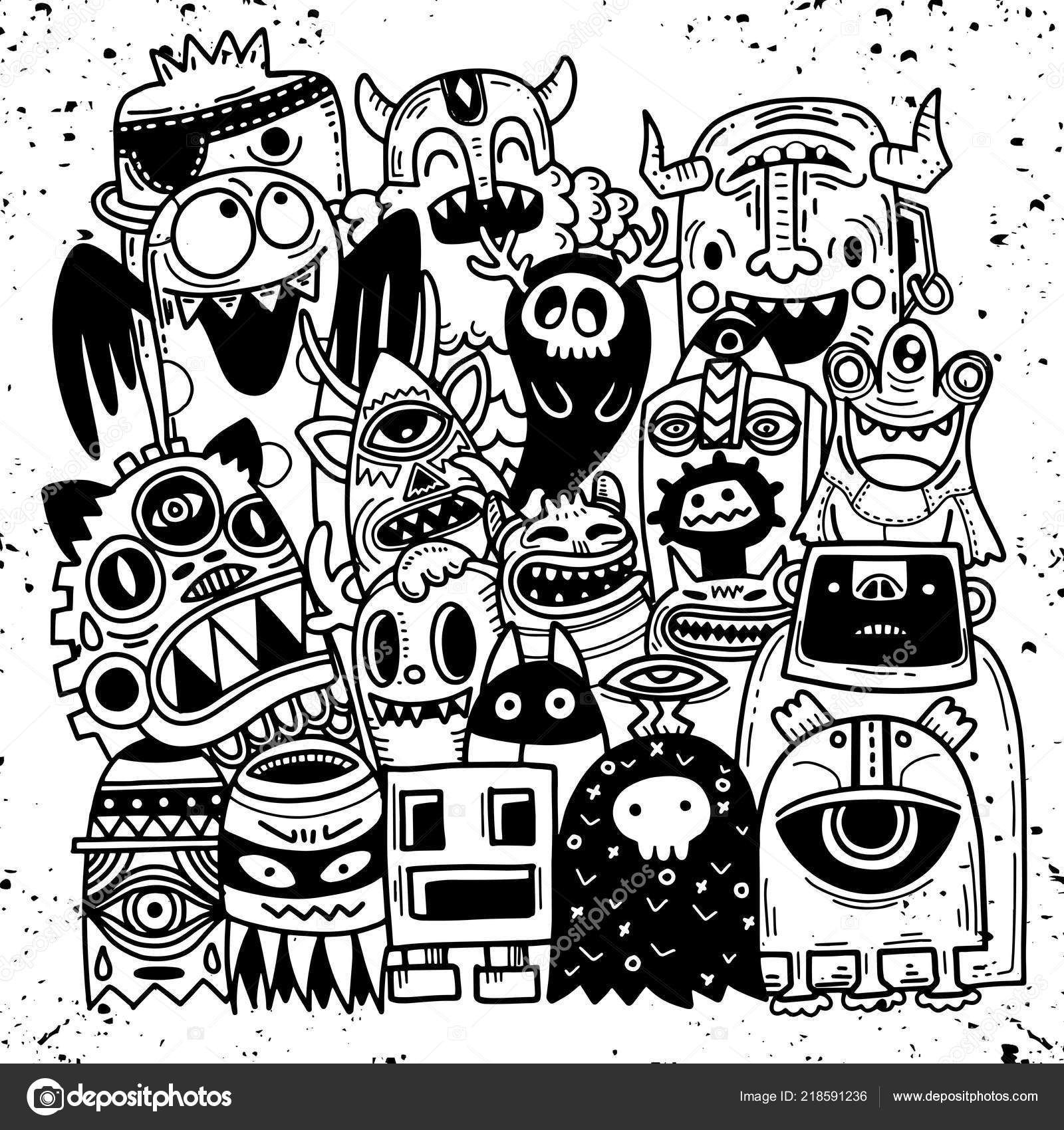 Vector Illustration Doodle Cute Monster Background Hand Drawing Doodle ...