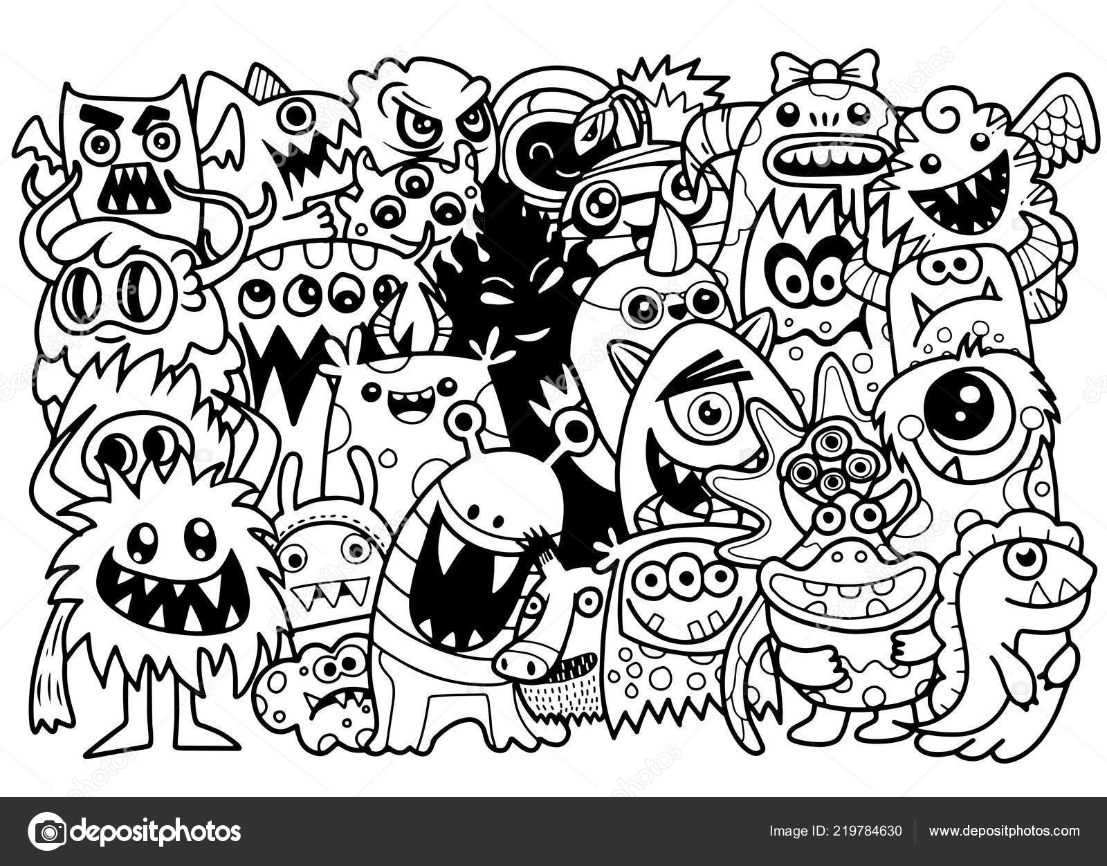Vector Illustration Doodle Cute Monster Background Hand Drawing Doodle ...