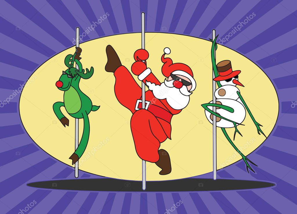 divertido personaje de Navidad bailando en el pilón. lindo Santa ...