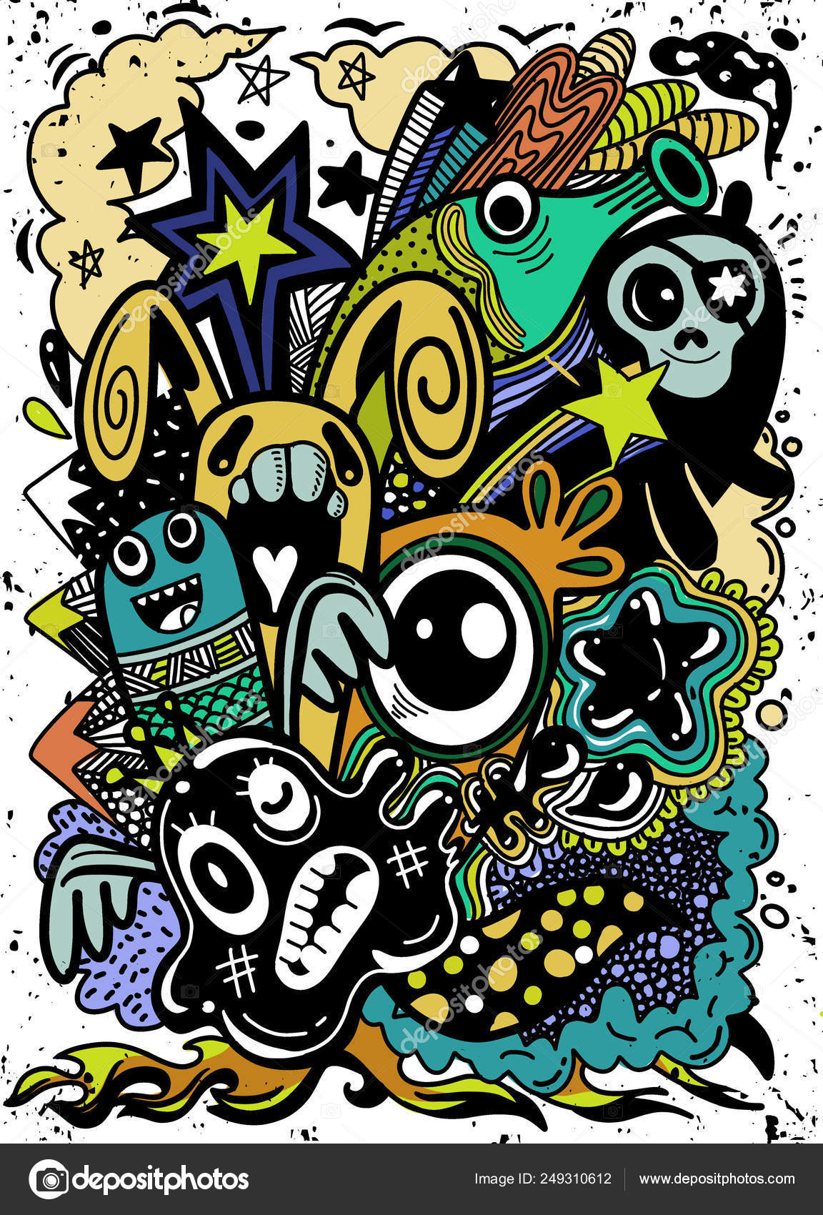 Vector illustration of Doodle cute Monster background ,Hand draw Stock ...