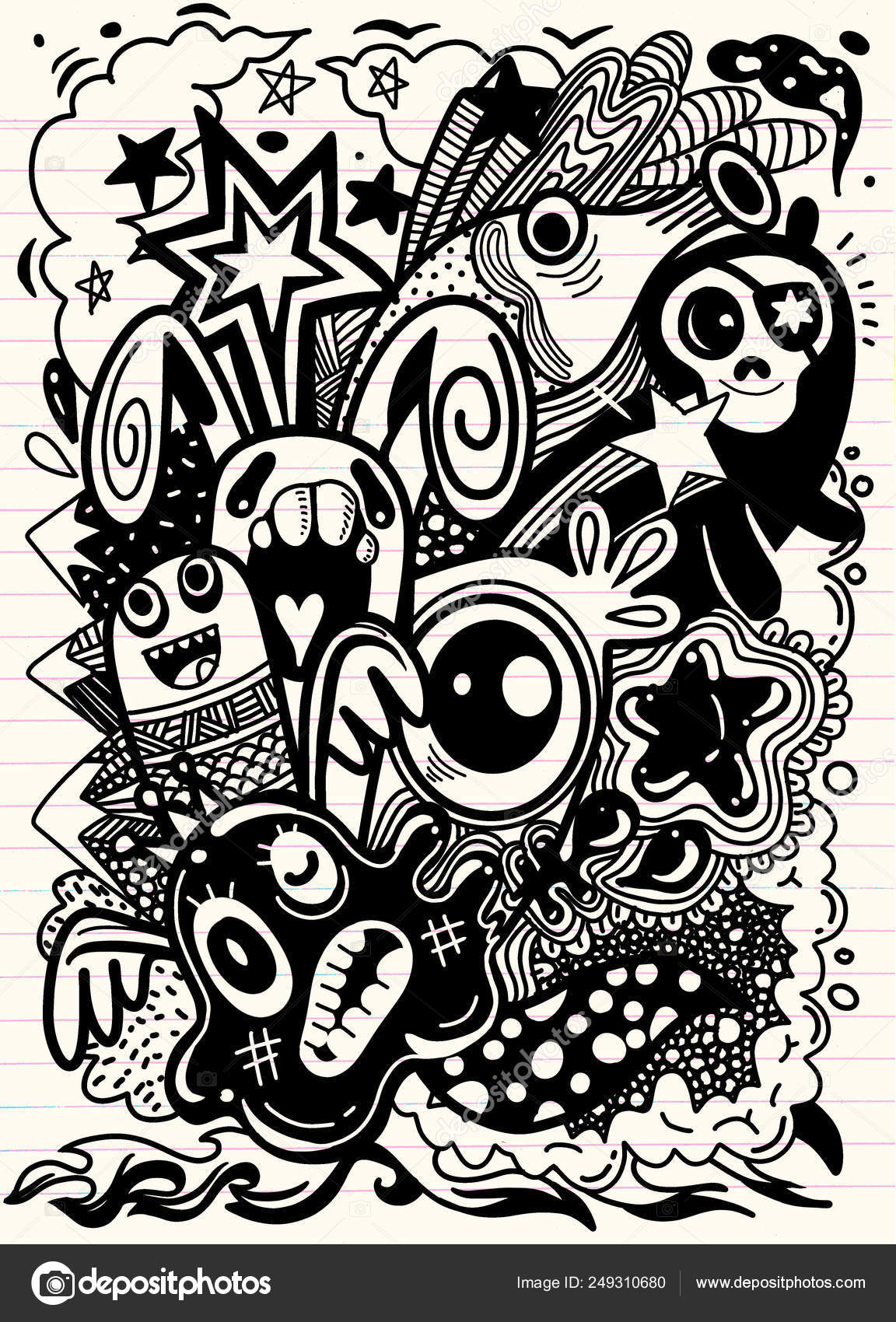 Vector illustration of Doodle cute Monster background ,Hand draw Stock ...