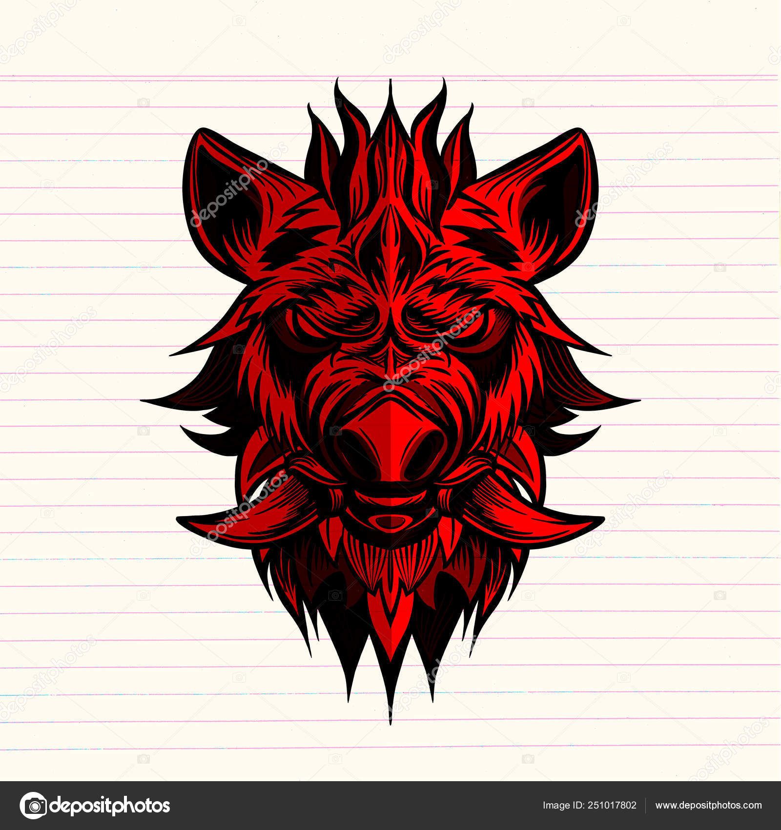 Red head of boar. Pig. Swine. Symbol of 2019. Tattoo design. It Stock ...