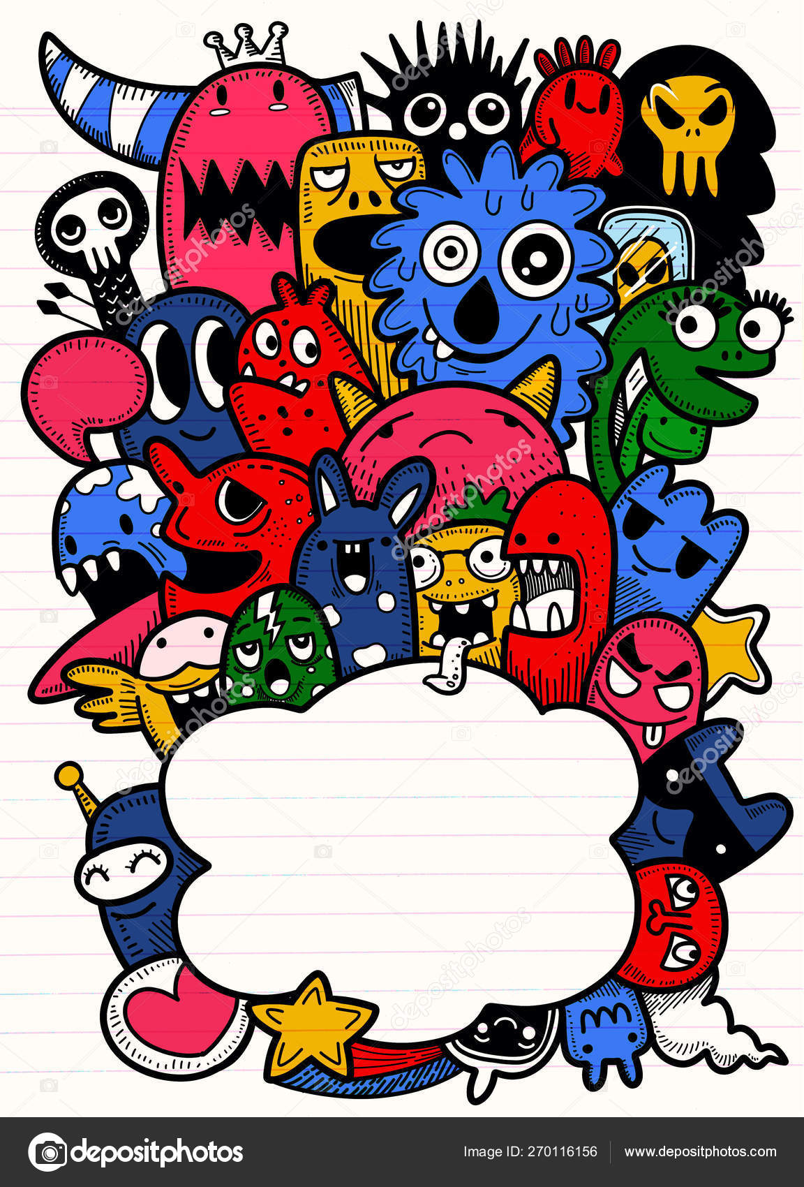 Vector illustration of Doodle cute Monster background ,Hand draw Stock ...
