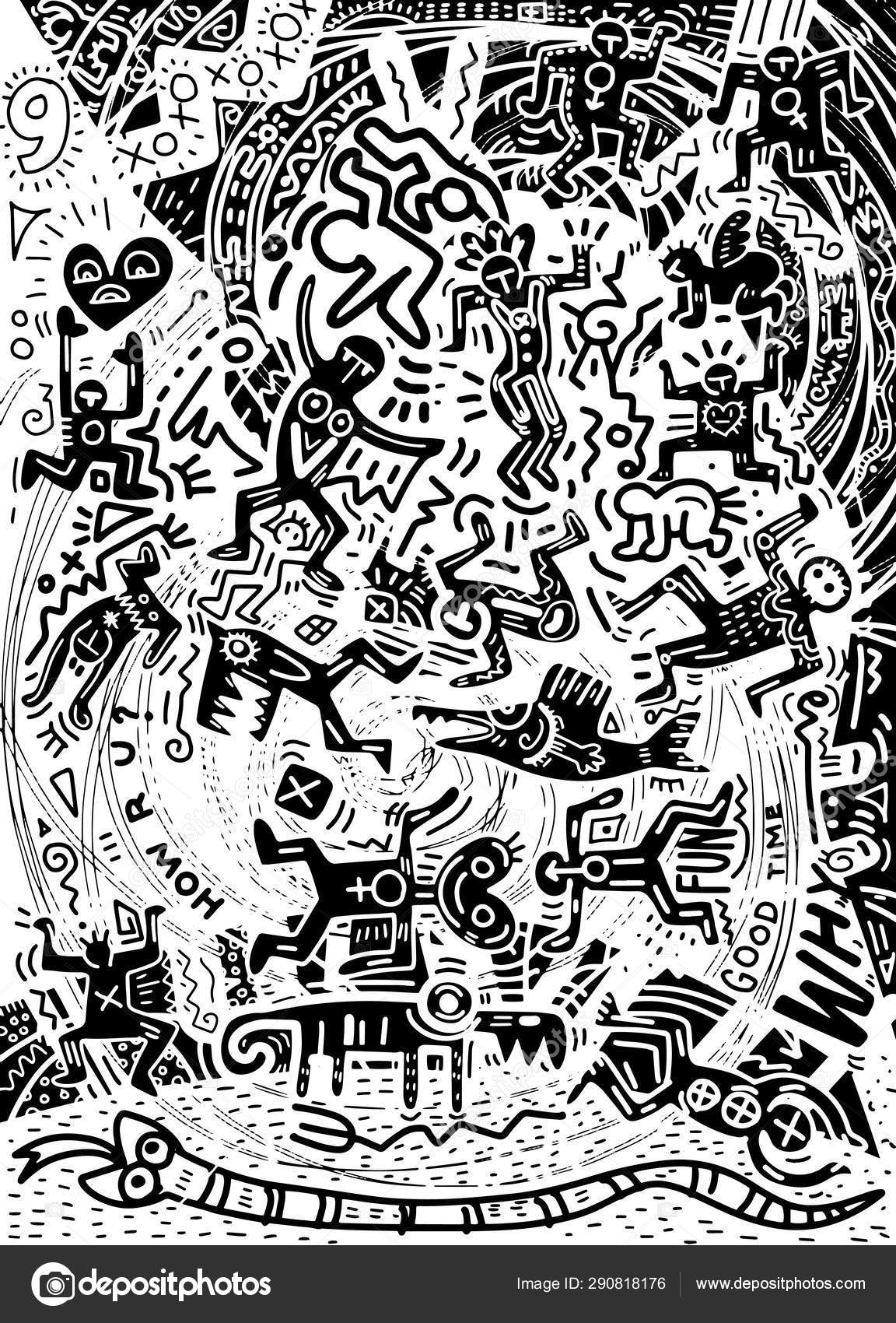 Illustration ,Hand Drawn Doodle of crazy people in the city psy Stock ...