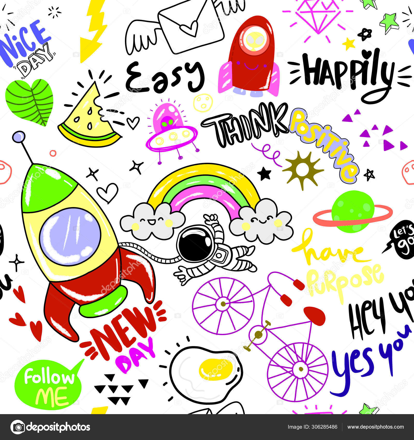 Cute hand drawn doodle set with icons and design elements Stock Vector ...