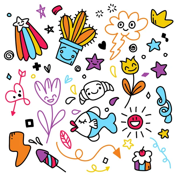 Iconos Etiqueta Engomada Garabato Dibujado Mano Vector Dibujado Mano ...