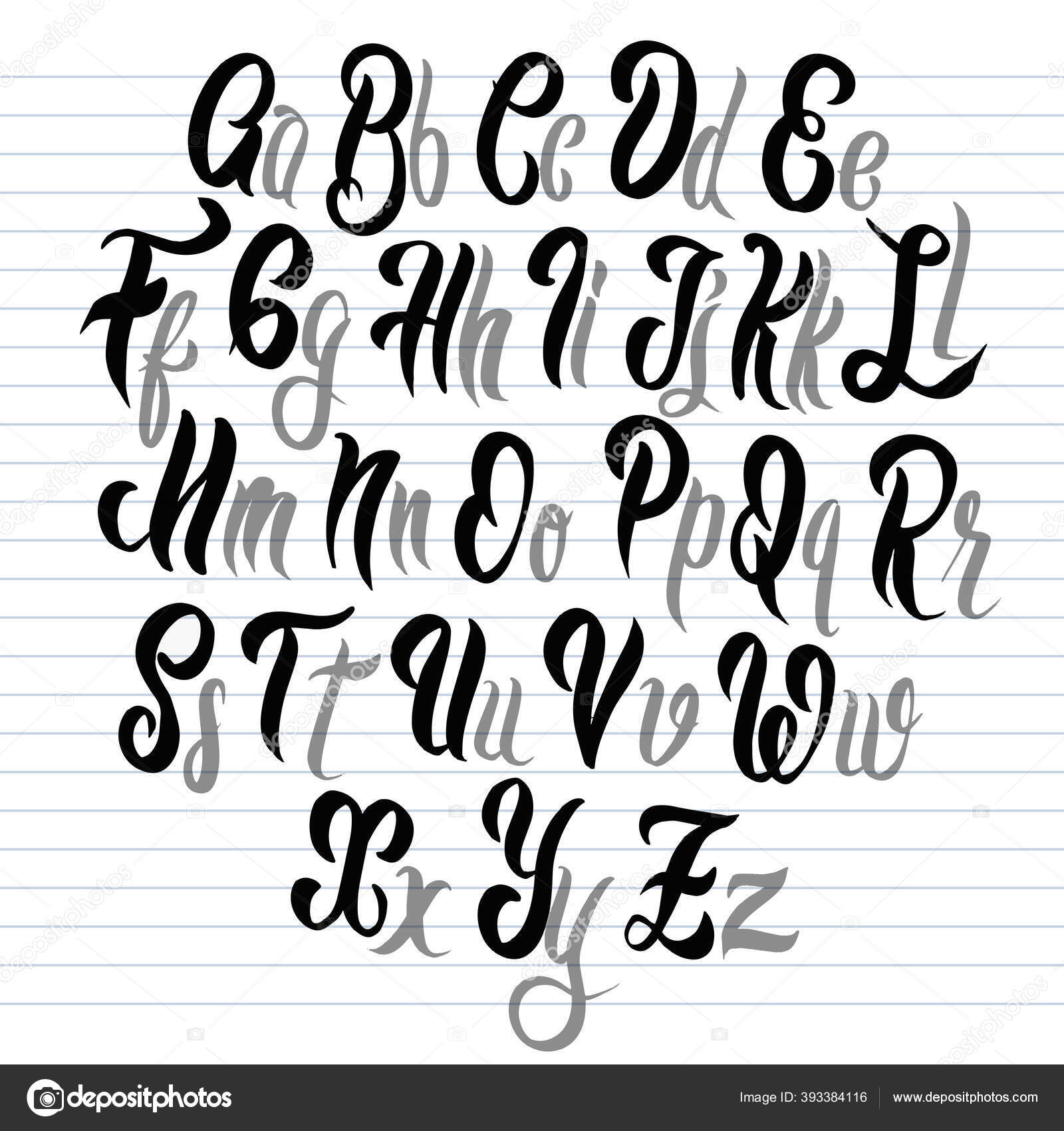 Brush Lettering Fonte Alfabeto Ilustrativo Ilustração Desenhada Mão ...