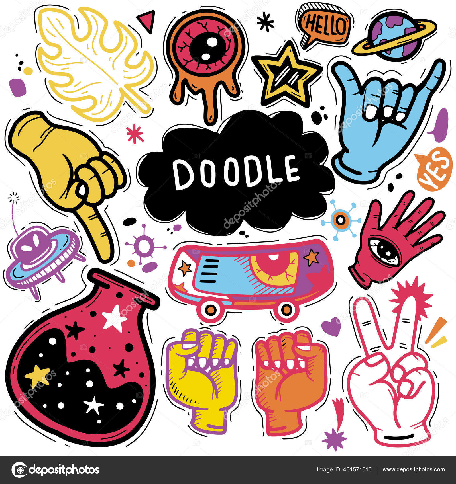 Hand Drawn Vector Illustration Doodle Set Illustrator Line Tools ...