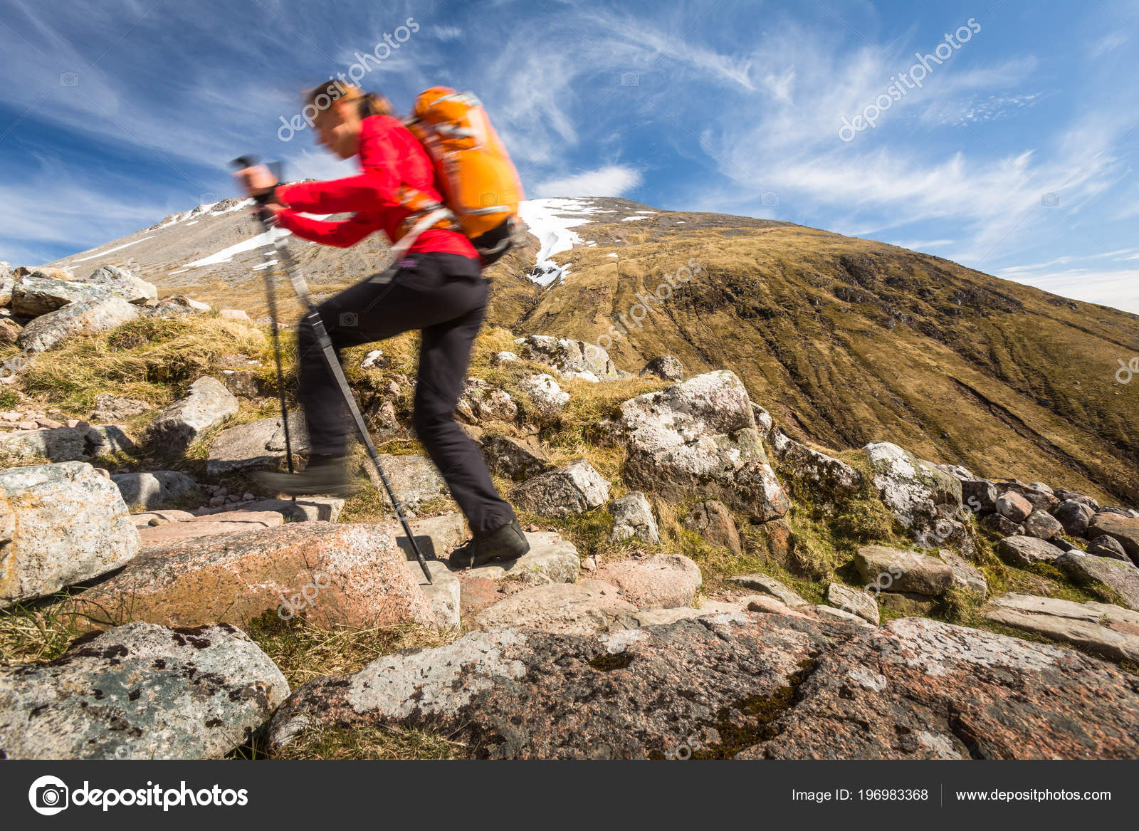 Pretty Young Female Hiker Going Uphill — Stock Photo © lightpoet #196983368