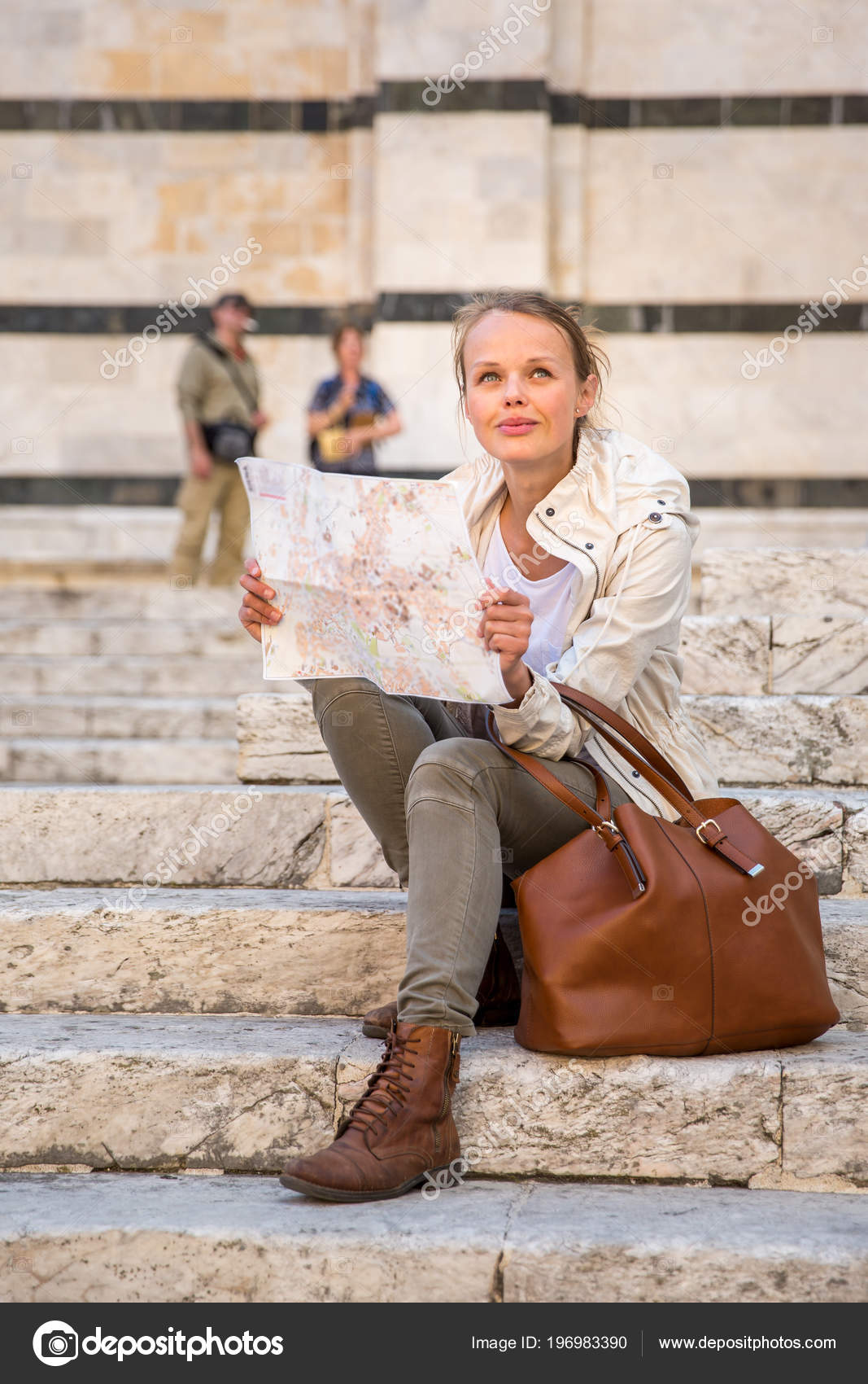 Gorgeous Female Tourist Map Discovering Foreign City Shallow Dof Color ...