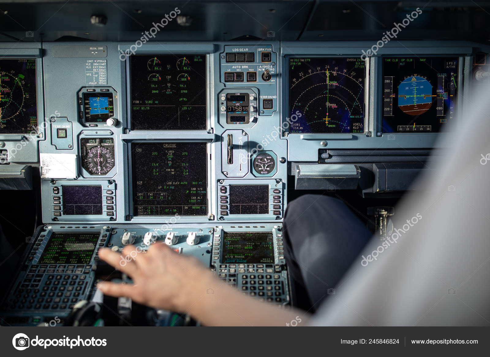 Pilot Hand Accelerating Throttle Commercial Airliner Airplane Flight ...