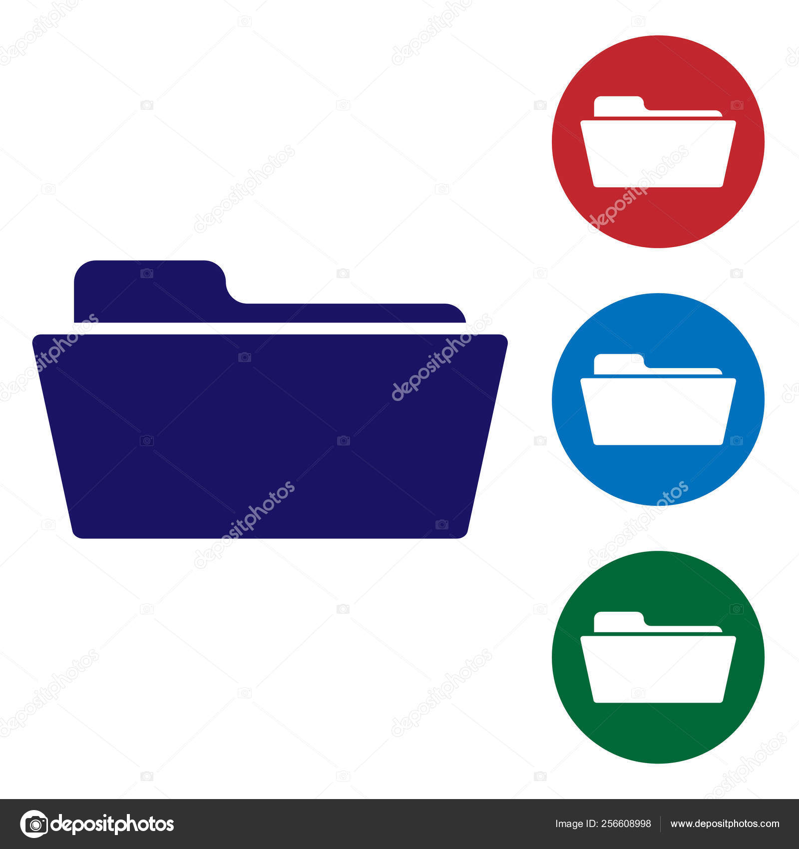 Blue Folder icon isolated on white background. Set color icon in circle buttons. Vector ...