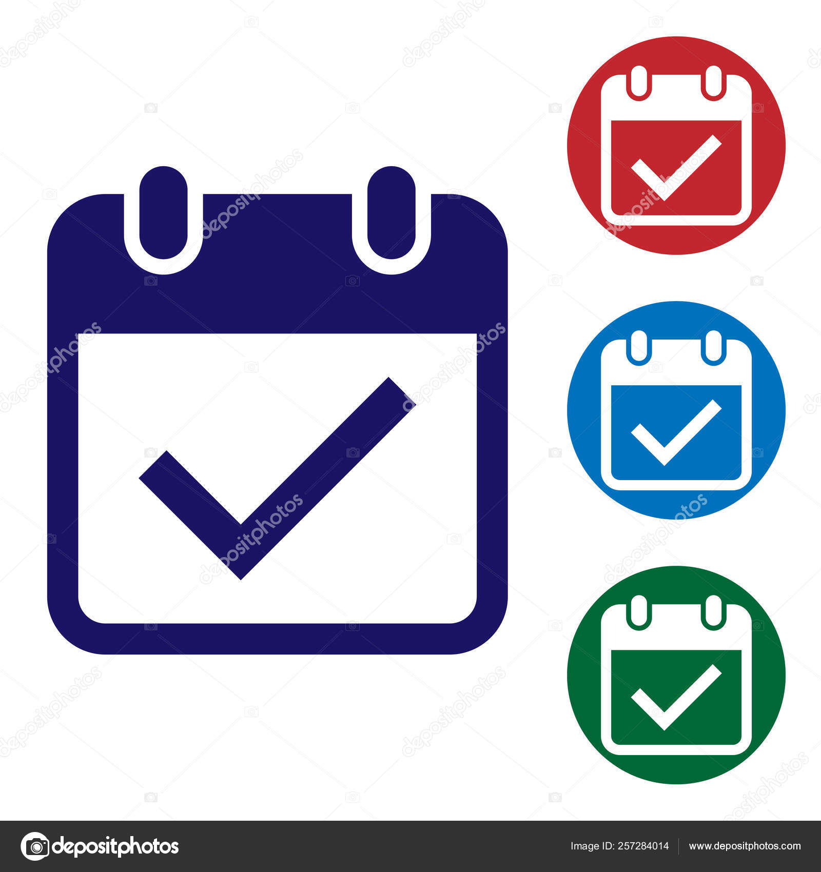 Blue Calendar with check mark icon isolated on white background. Set ...