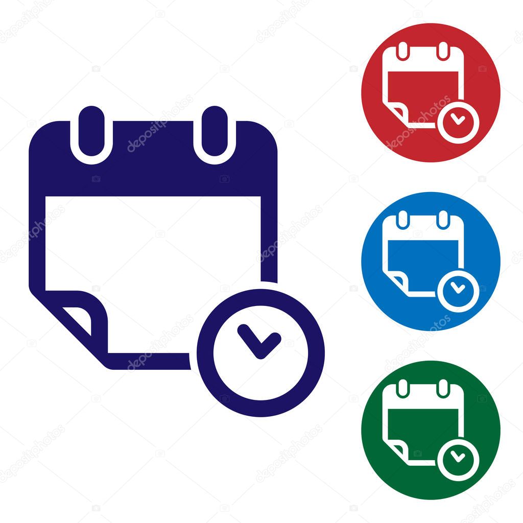 Icono de calendario azul y reloj aislado sobre fondo blanco. Horario ...