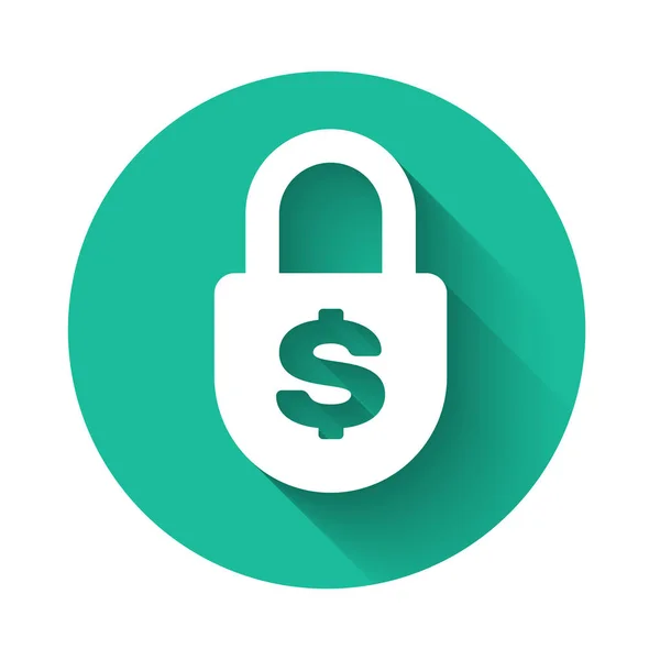 White Money lock icon isolated with long shadow. Padlock and dollar ...