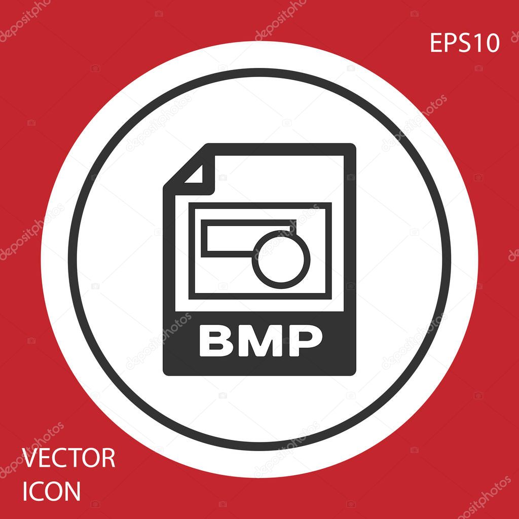 Icono de documento de archivo BMP gris. Descargar icono del botón bmp aislado sobre fondo rojo ...