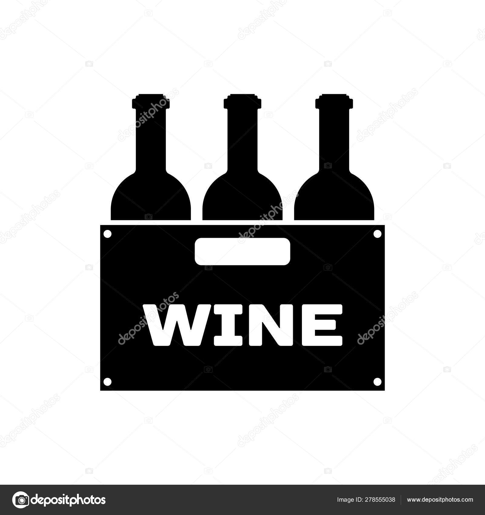 Black Bottles of wine in a wooden box icon isolated on white background ...