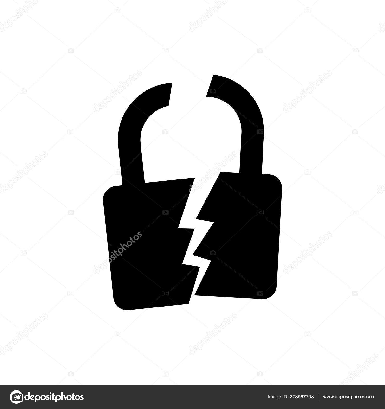 Black Broken or cracked lock icon isolated. Unlock sign. Vector ...