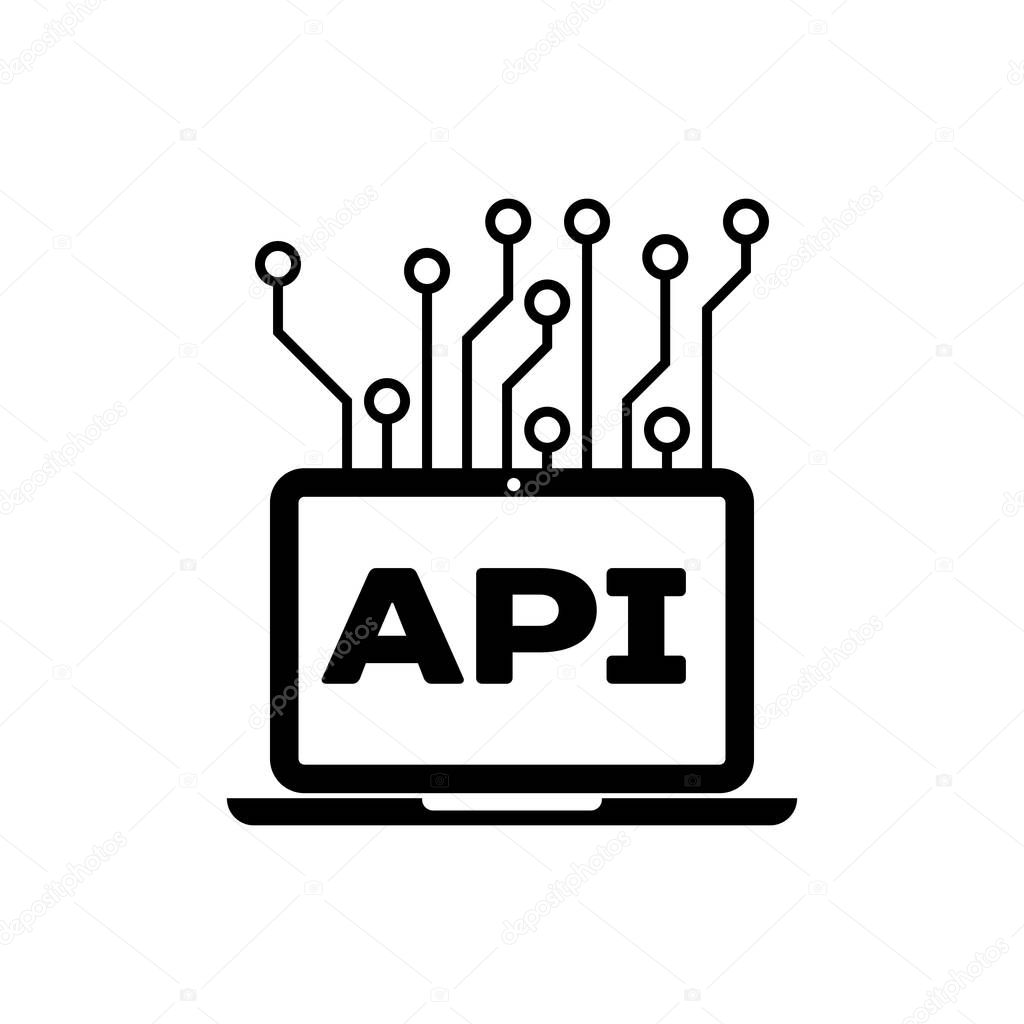 Icono de interfaz de api de ordenador negro aislado. Tecnología API de ...
