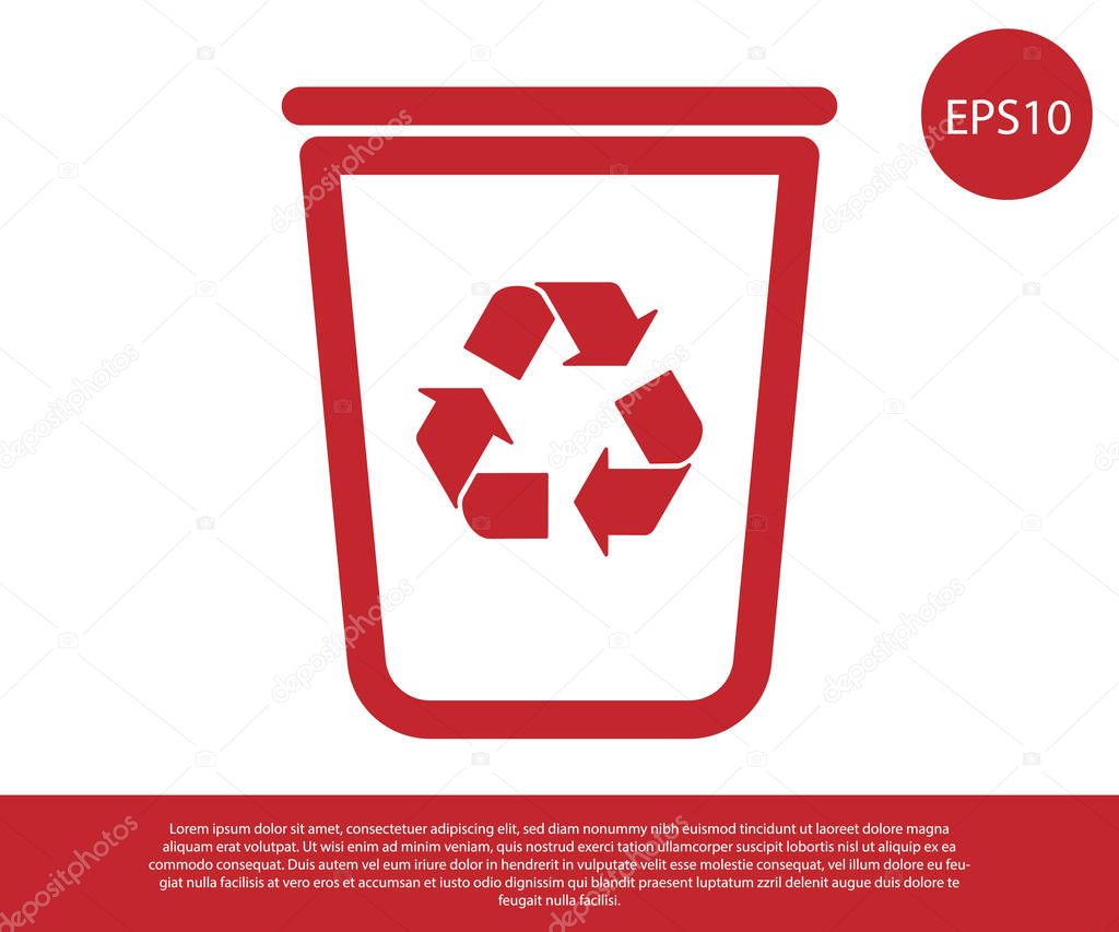Cubo de reciclaje rojo con icono de s mbolo de reciclaje aislado sobre fondo blanco. Icono de ...