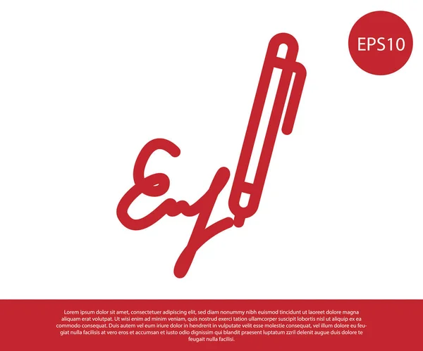 Red Signature line icon isolated on white background. Pen and undersign ...