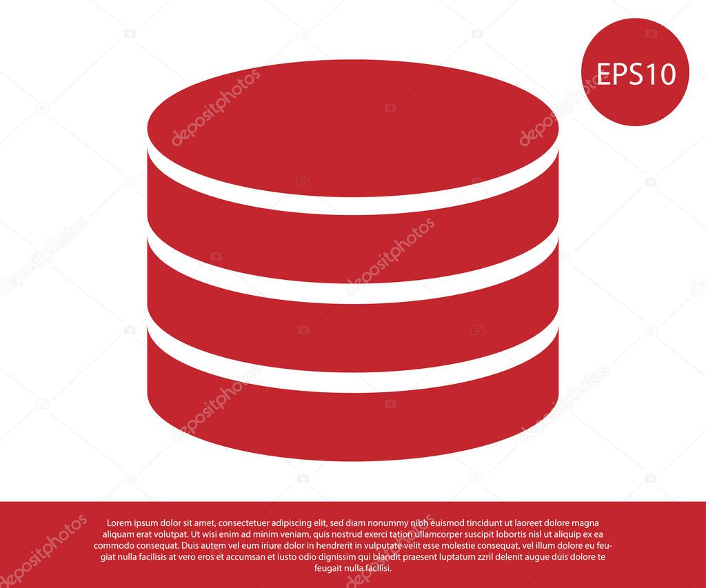 Icono de base de datos roja aislado sobre fondo blanco. Bases de datos ...