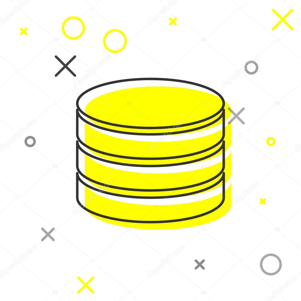 Icono de l nea de base de datos gris aislado sobre fondo blanco. Bases de datos de red, disco ...