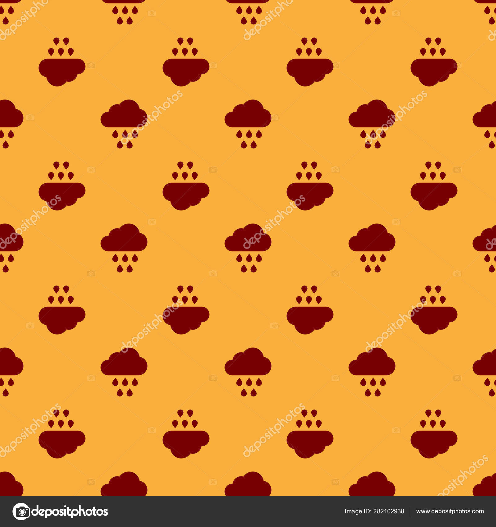 Red Cloud with rain icon isolated seamless pattern on brown background ...