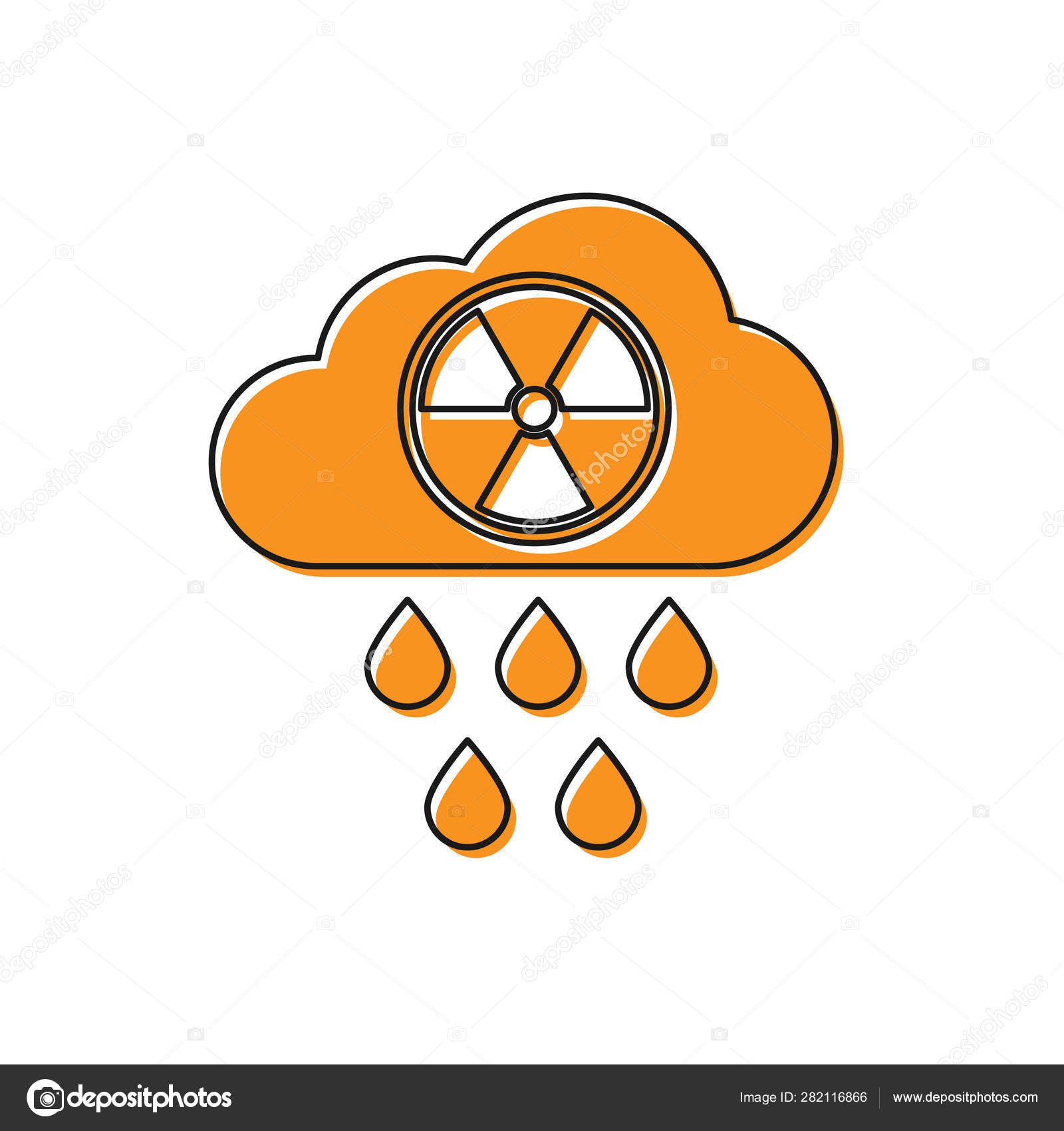 Orange Acid rain and radioactive cloud icon isolated on white ...