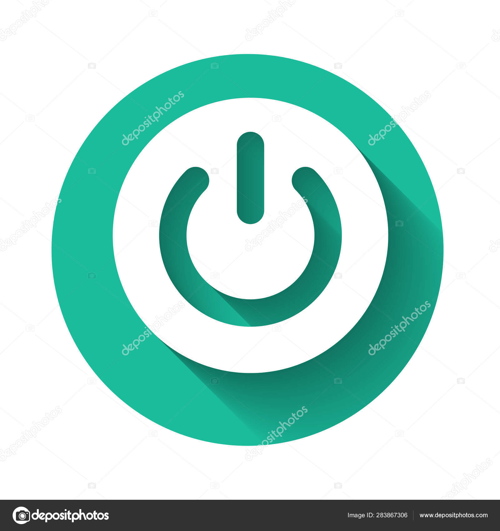 White Power button icon isolated with long shadow. Start sign. Flat ...