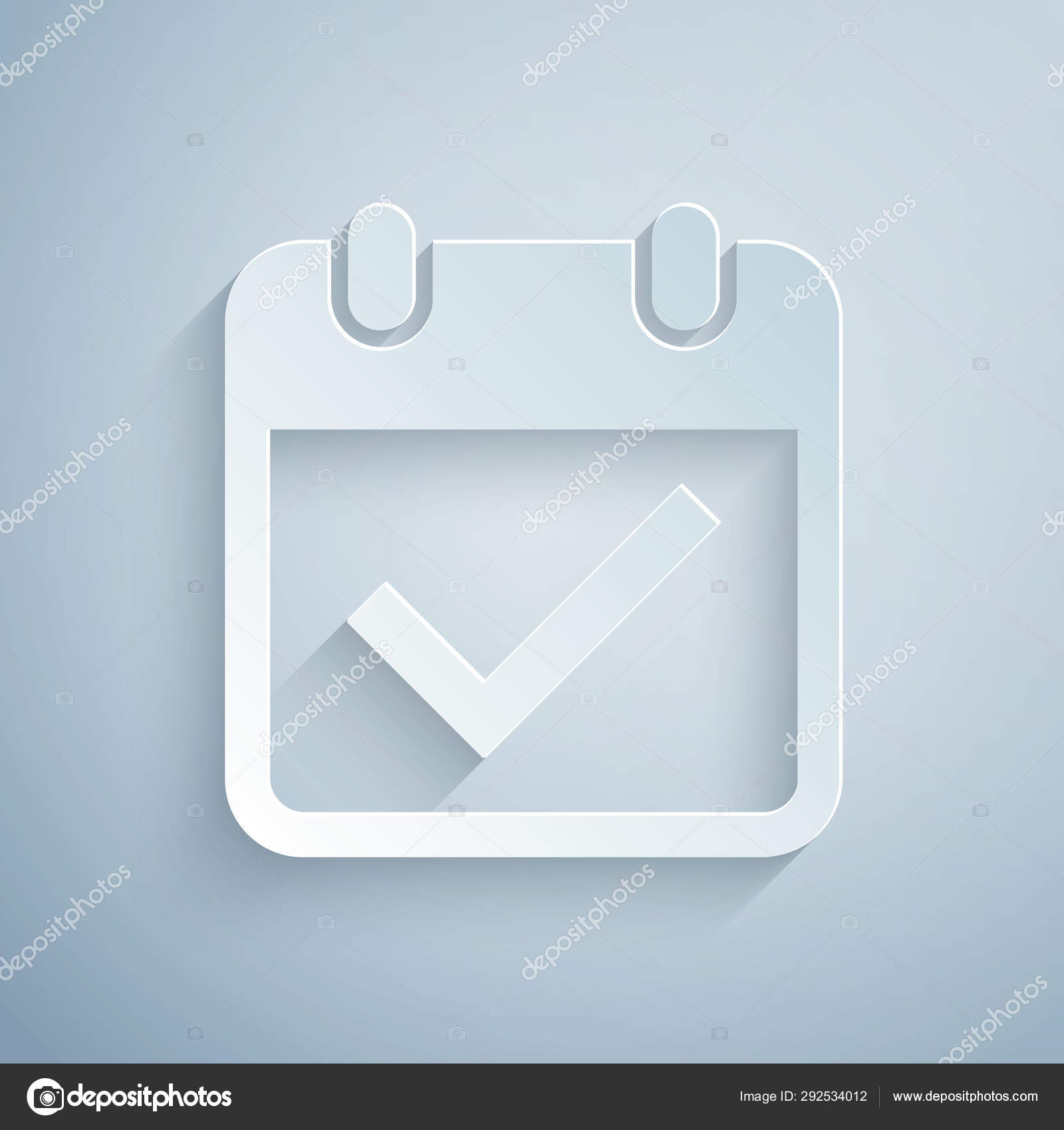 Paper cut Calendar with check mark icon isolated on grey background ...