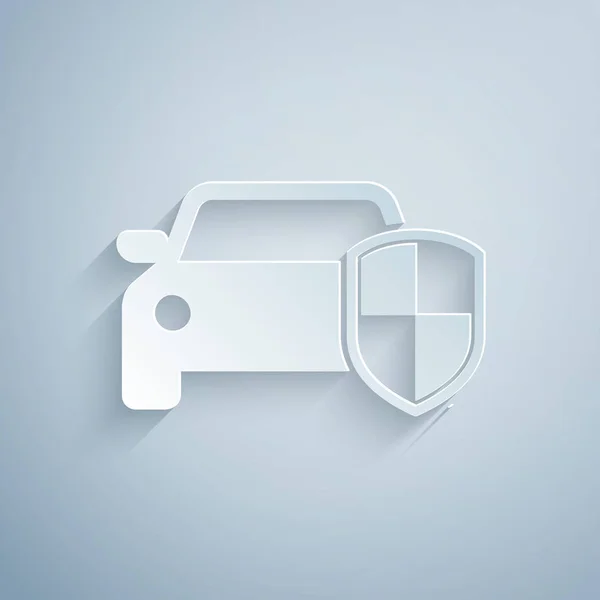 Paper cut Car protection or insurance icon isolated on grey background ...