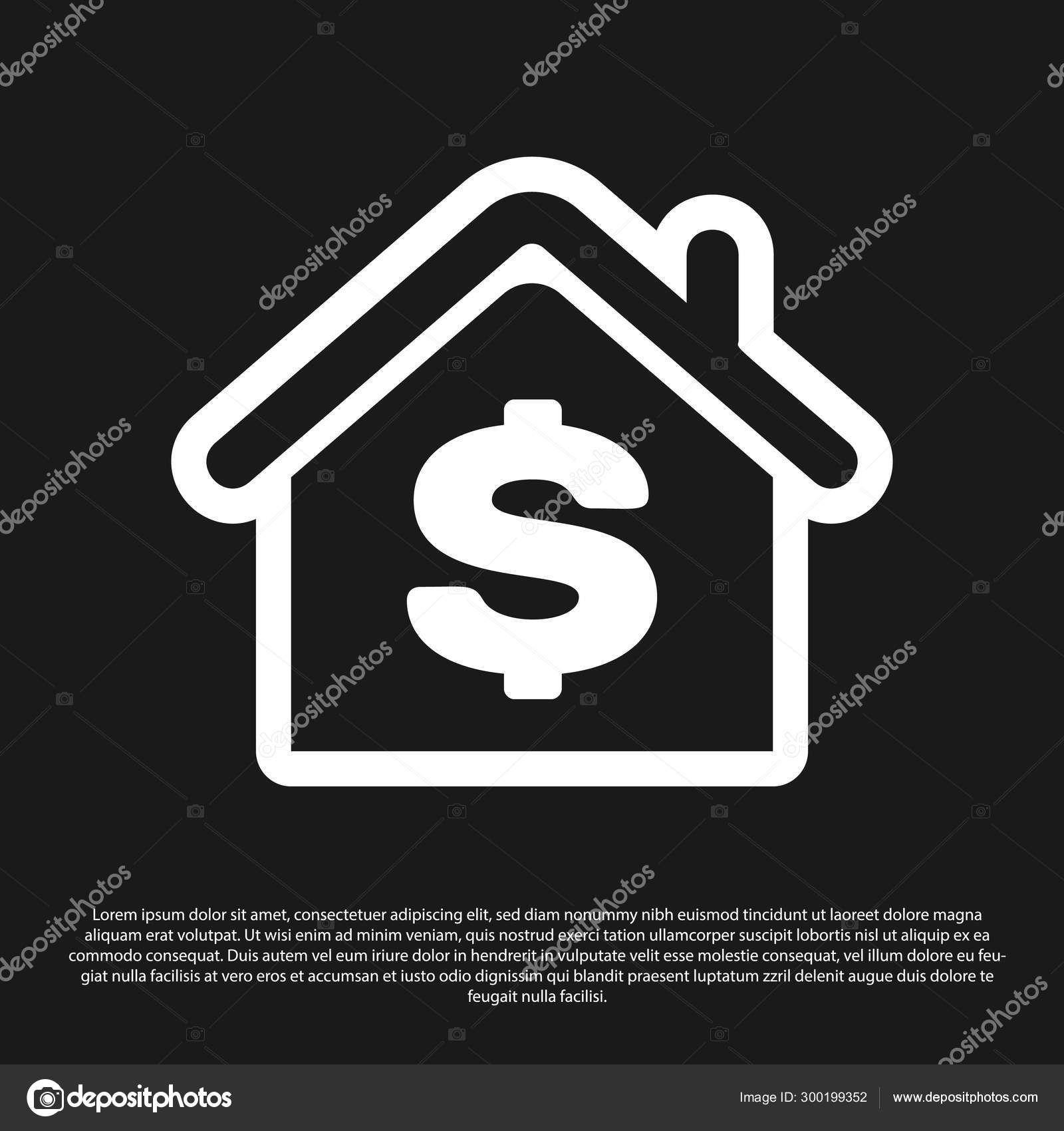 Black House with dollar symbol icon isolated on black background. Home ...