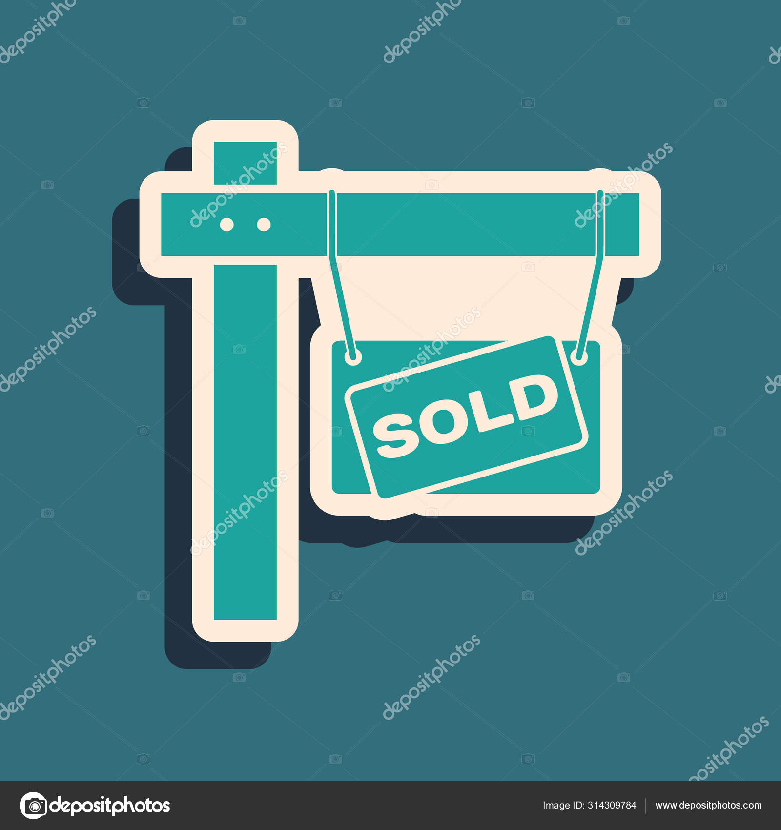 Green Hanging sign with text Sold icon isolated on blue background ...