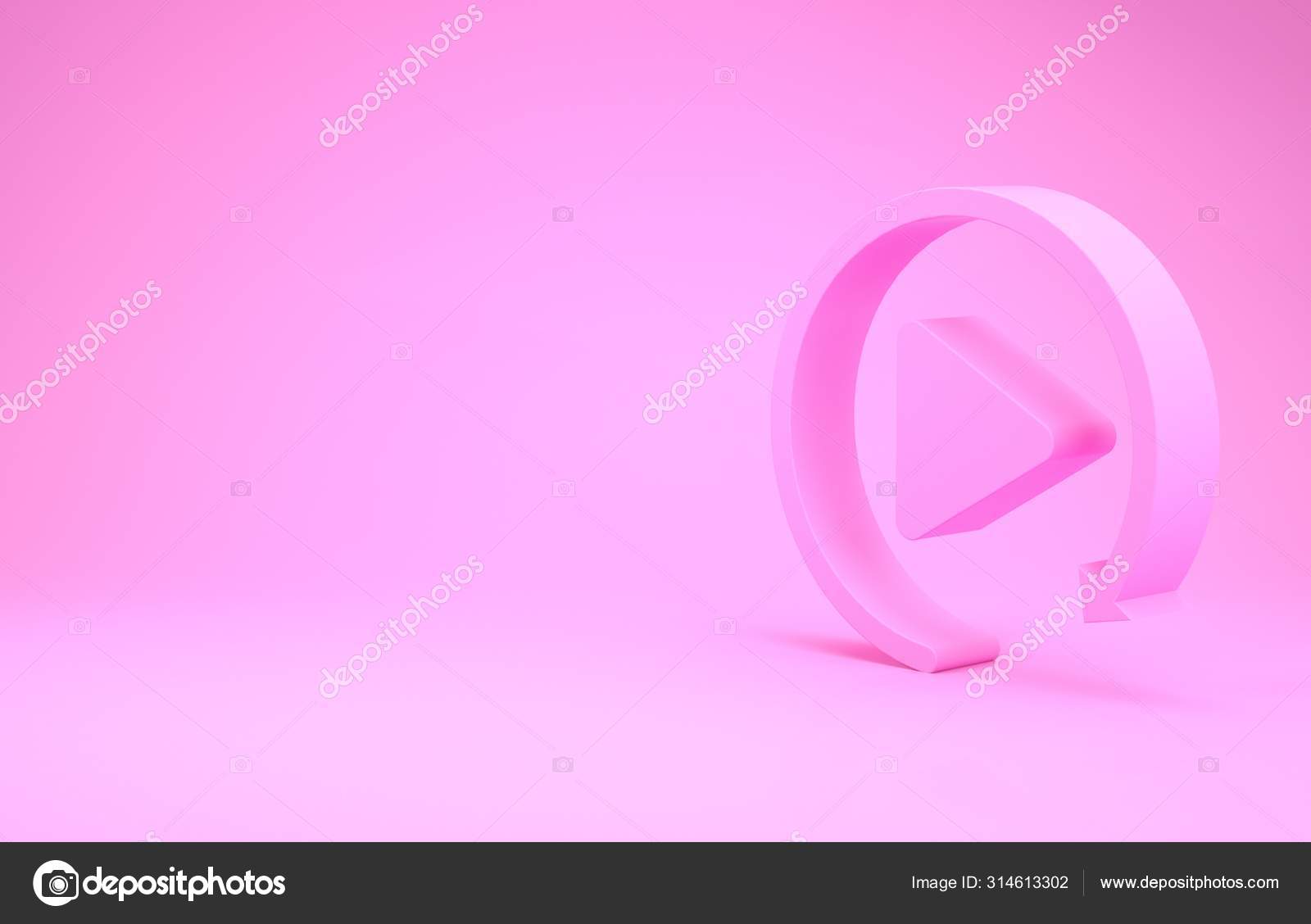 Pink Video play button like simple replay icon isolated on pink ...