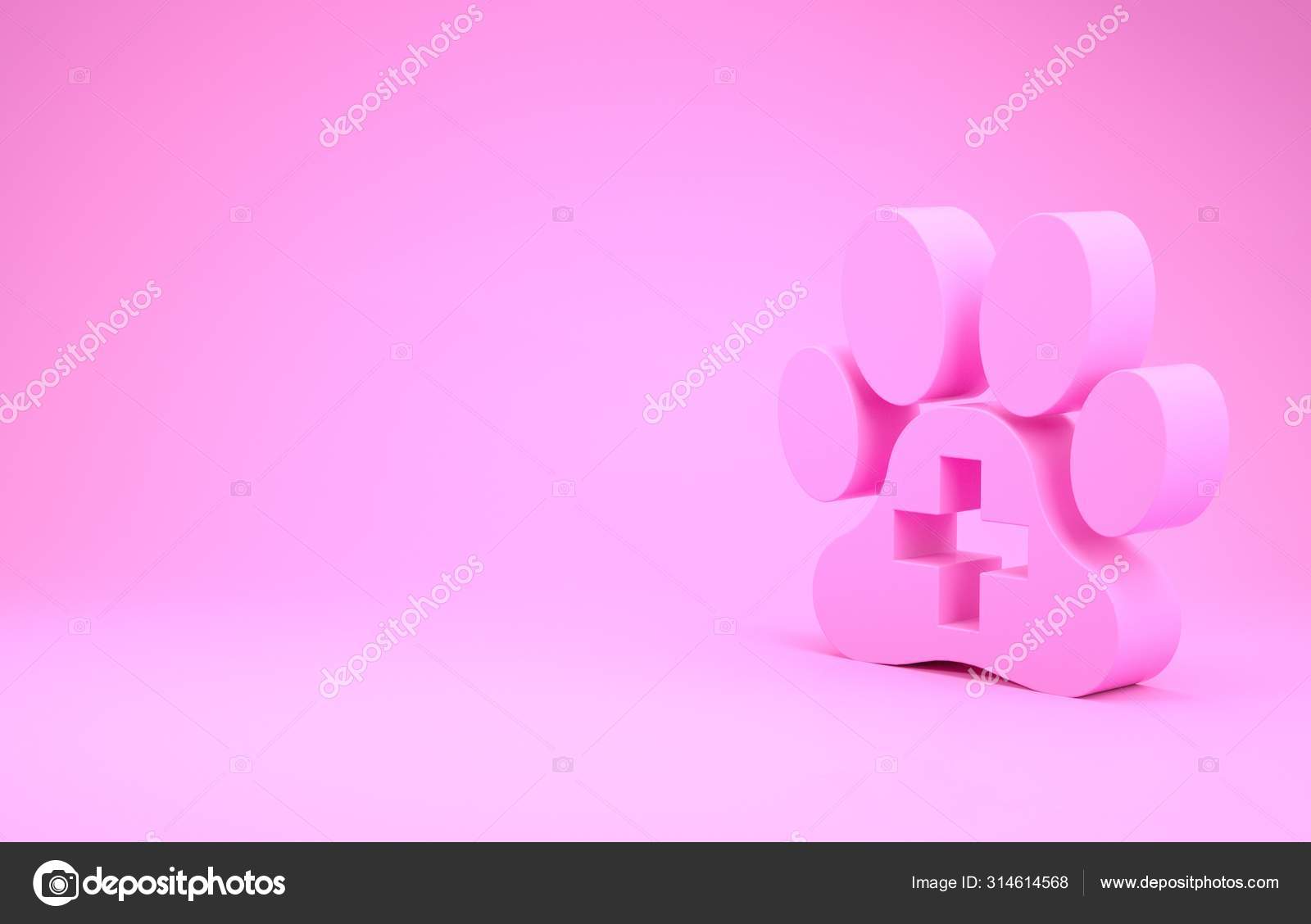 Pink Veterinary clinic symbol icon isolated on pink background. Cross ...