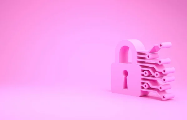 Pink Cyber security icon isolated on pink background. Closed padlock on ...