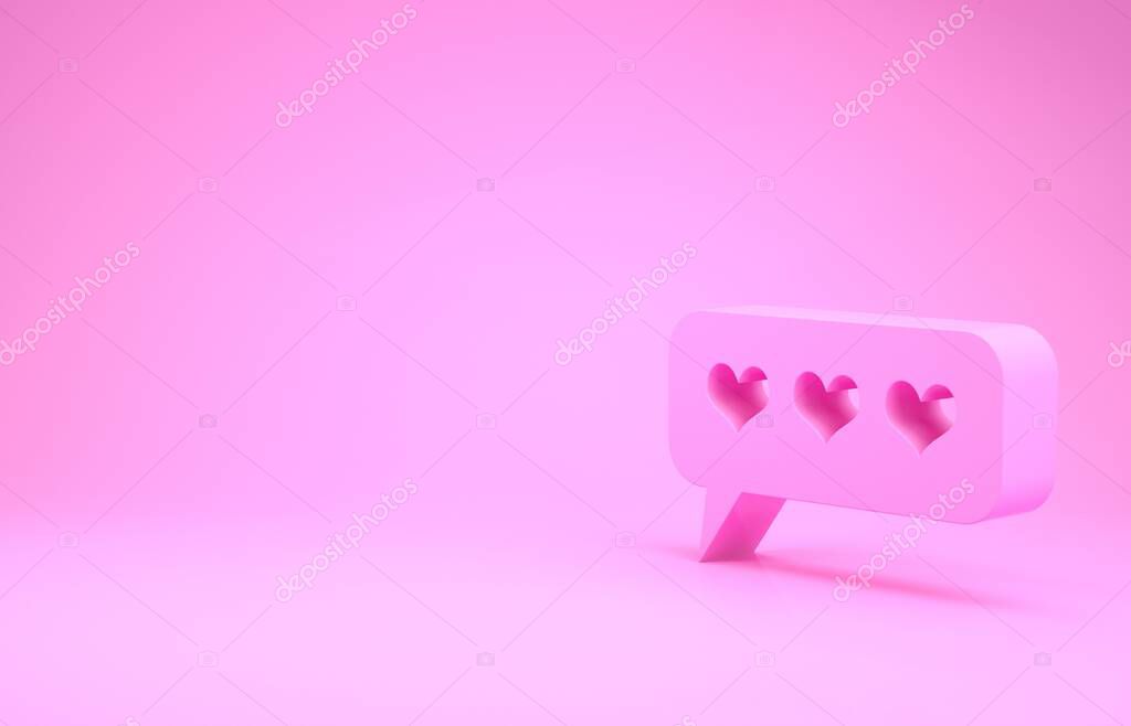 Icono de Pink Like y corazón aislado sobre fondo rosa. Contra ...