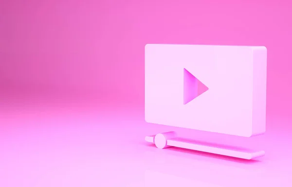 Pink Video play button like simple replay icon isolated on pink ...