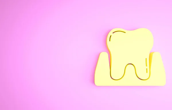 Yellow Tooth icon isolated on pink background. Tooth symbol for ...