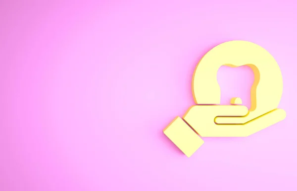 Yellow Tooth icon isolated on pink background. Tooth symbol for ...