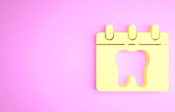 Yellow Calendar with tooth icon isolated on pink background ...