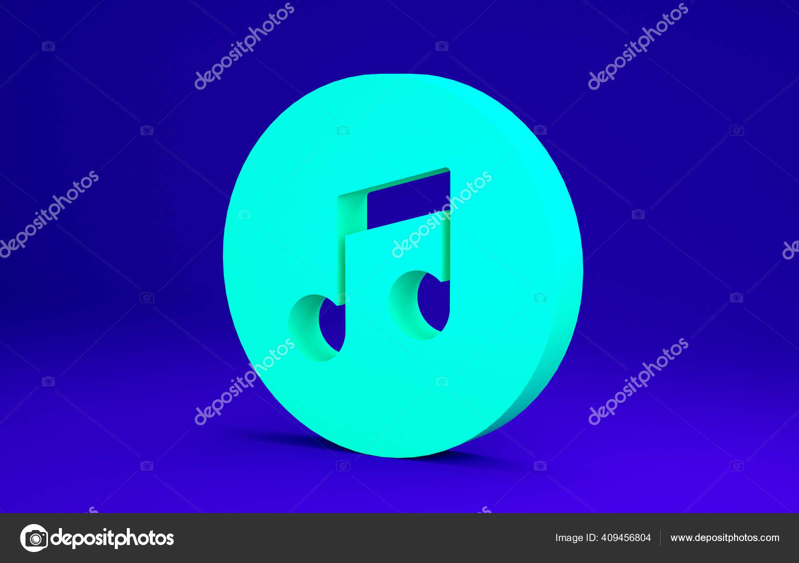 Green Music note, tone icon isolated on blue background. Minimalism ...