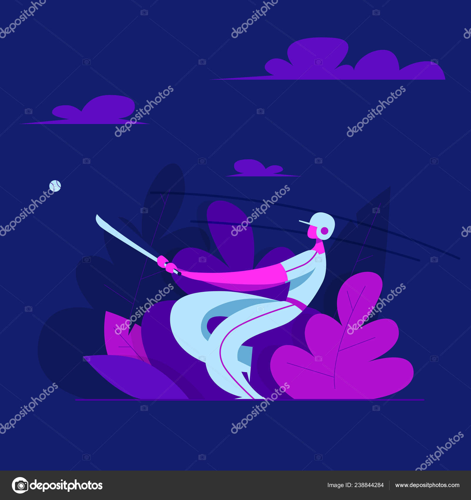 Baseball Player Hit Ball Sport Concept Vector Illustration Flat Style ...