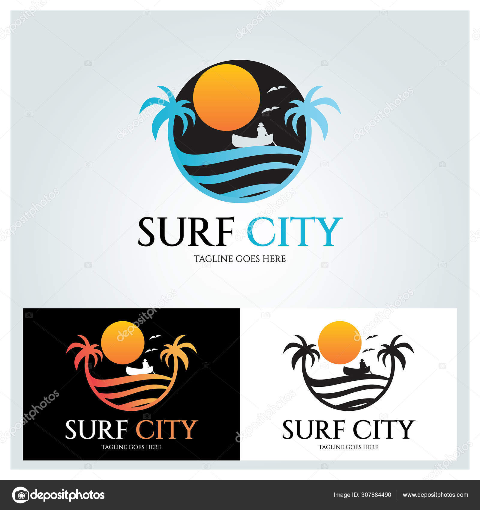 Surf logo de la ciudad Vector de stock #307884490 de ©graphicstudio1122