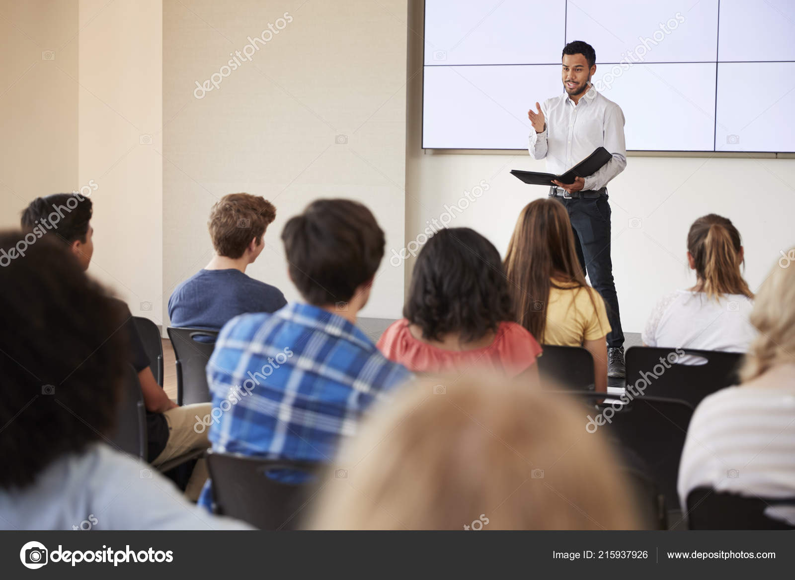 Teacher Giving Presentation High School Class Front Screen — Stock ...