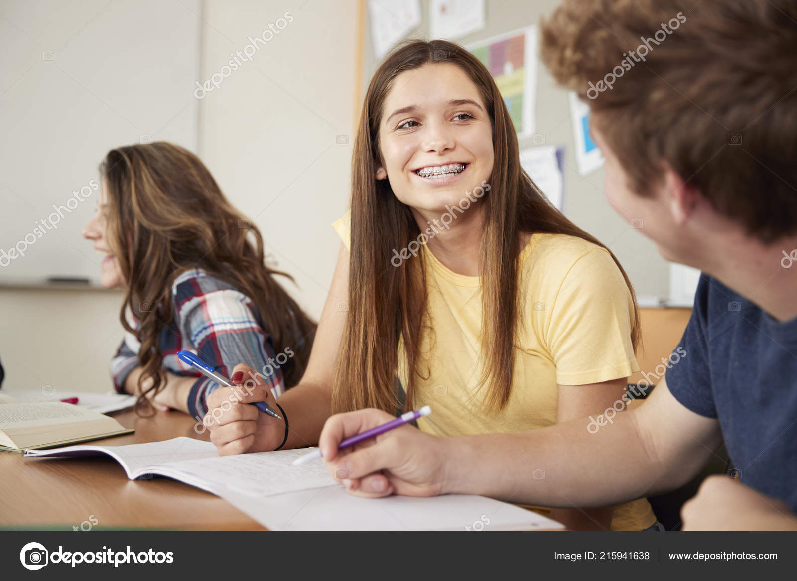 High School Students Sitting Table Collaborating Class Together — Stock ...